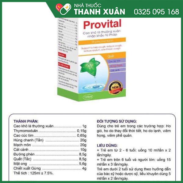 Provital - siro ho bổ phế, giảm ho, khản tiếng