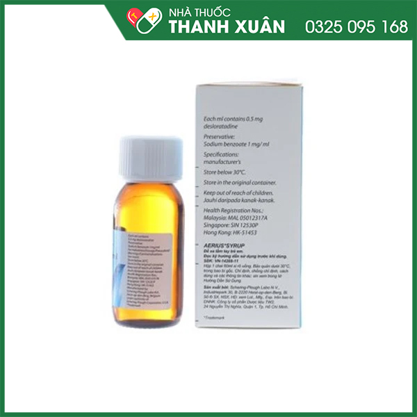 Aerius siro trị các triệu chứng viêm mũi dị ứng, mày đay
