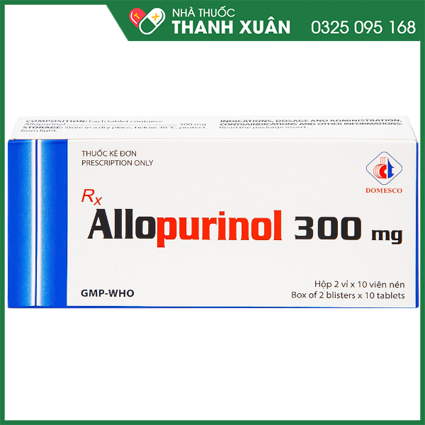 Allopurinol 300 trị gout mãn tính, sỏi thận