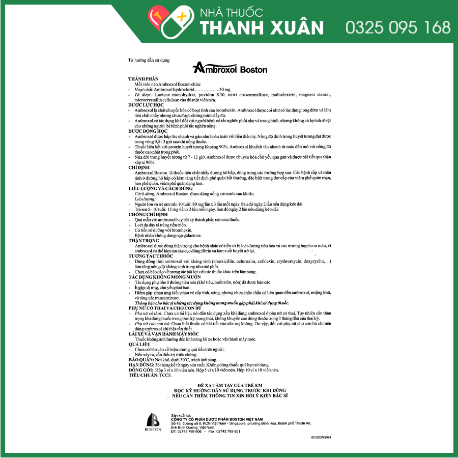 Ambroxol Boston thuốc tiêu nhầy đường hô hấp