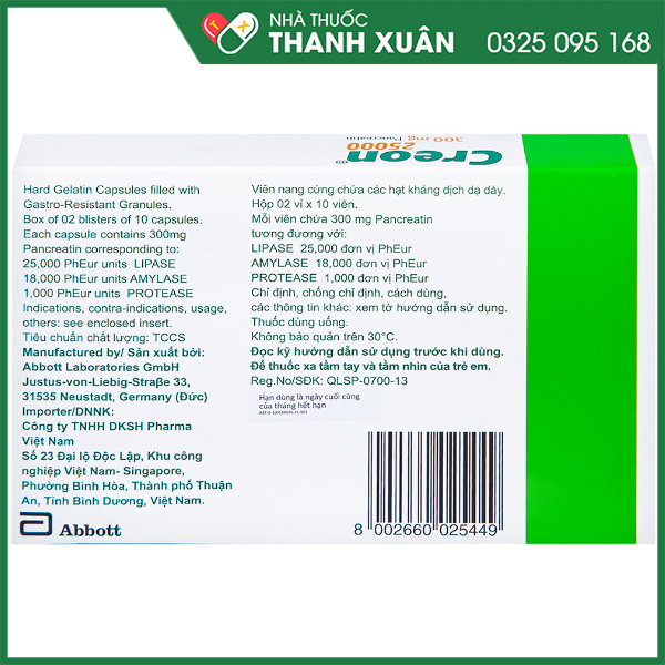Creon 25000 bổ sung men tụy