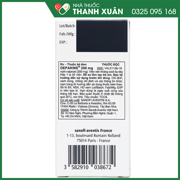 Thuốc Depakine 200mg điều trị động kinh