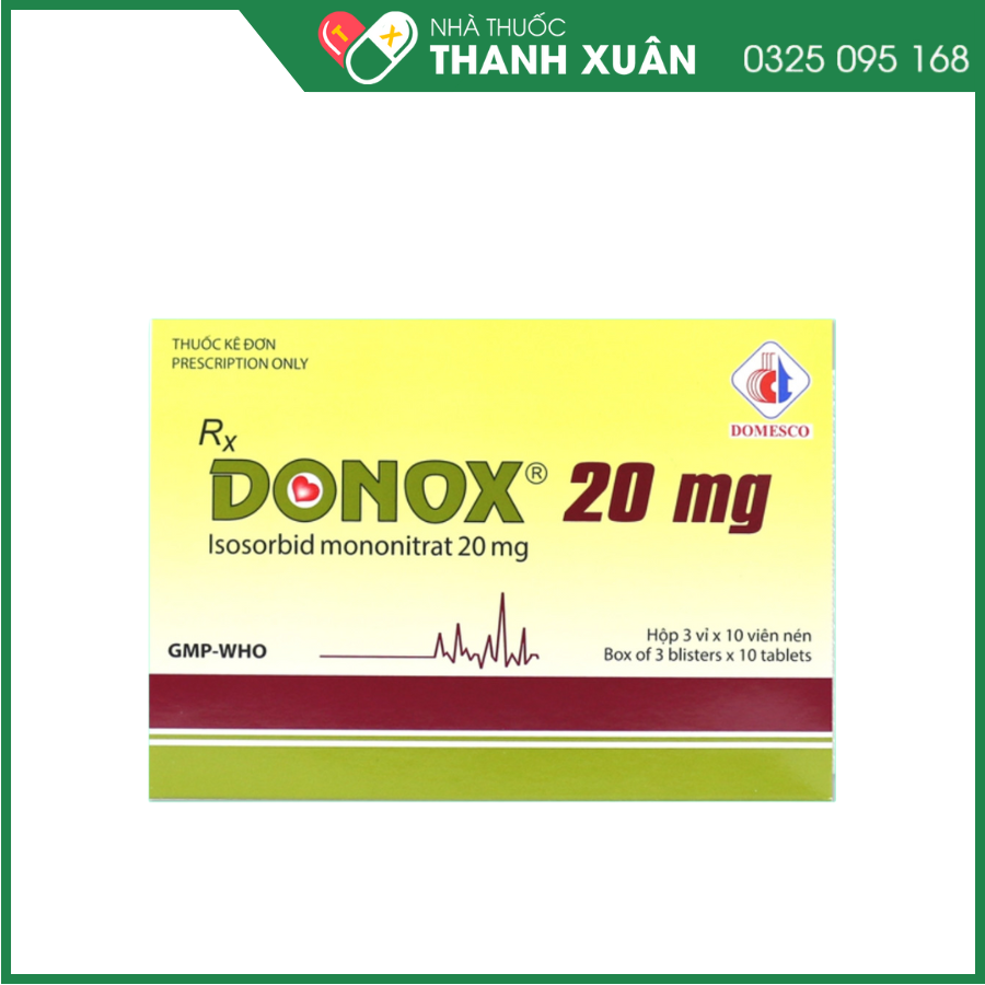 Donox 20 mg dự phòng đau thắt ngực, hỗ trợ trong suy tim sung huyết