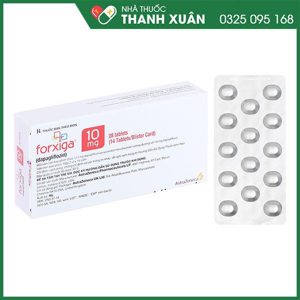 Forxiga 10mg điều trị đái tháo đường tuýp II, suy tim, bệnh thận mạn tính.