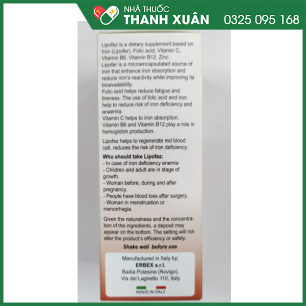 Lipofez oral syrup - bổ sung sắt cho trẻ