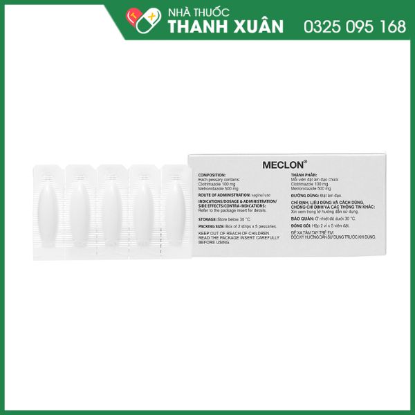 Meclon viên đặt âm đạo trị viêm cổ tử cung, viêm âm đạo