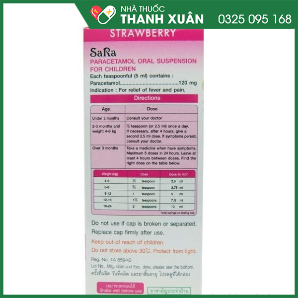 Sara hương dâu giảm đau, hạ sốt
