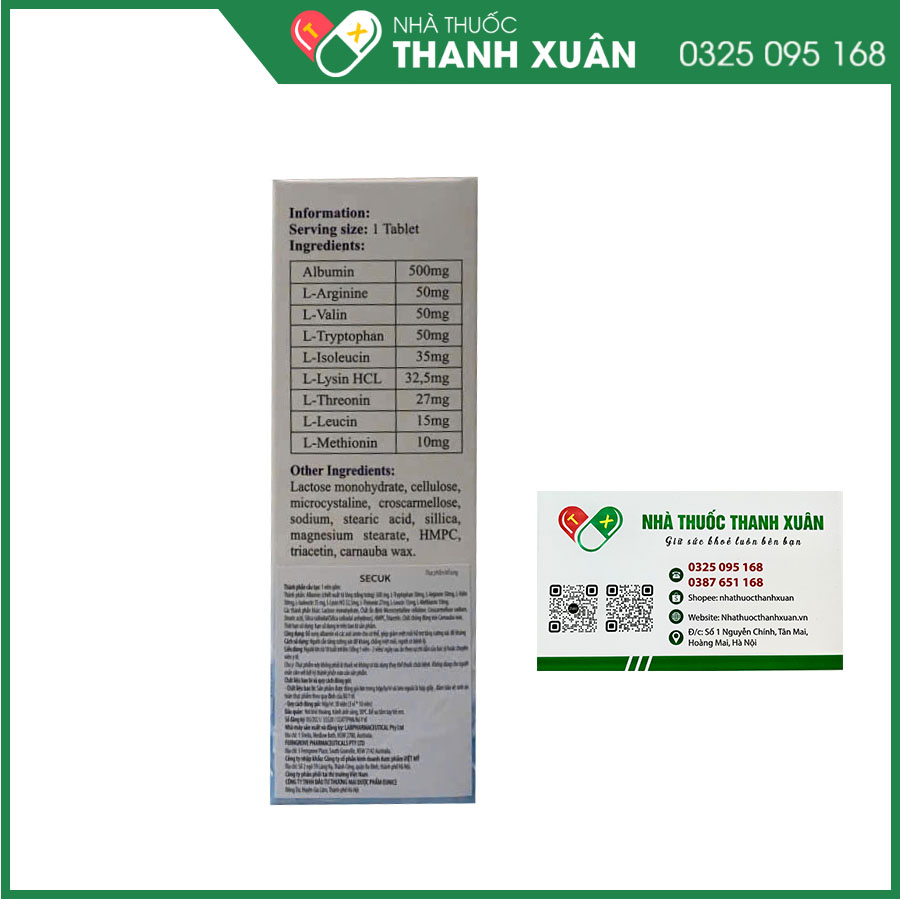 Viên uống Secuk giúp bổ sung Albumin và acid amin, tăng cường sức đề ...