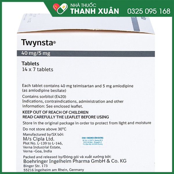 Twynsta 40/5mg điều trị tăng huyết áp vô căn