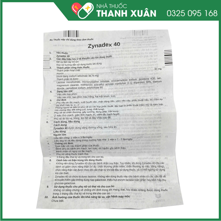Zynadex 40 điều trị và phòng ngừa phù nề, suy giãn tĩnh mạch, trĩ, viêm ...